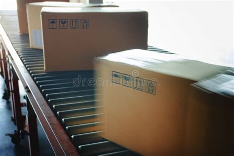 Packaging Boxes Sorting On Conveyor Belt Cartons Cardboard Boxes Storehouse Distribution