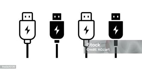 Usb 데이터 케이블 벡터 아이콘 세트입니다 Usb 디스크 심볼 선형 Usb 어댑터 기호 Usb 포트에 대한 스톡 벡터 아트 및