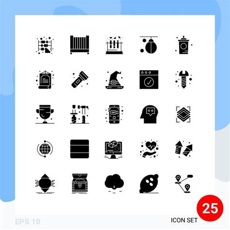 Set Of 25 Vector Solid Glyphs On Grid For Coffee Punching Lab Boxing Bag Editable Vector Design