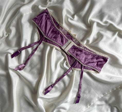 Purple Silk Satin Lace Garter Belt With Boning And Bow Etsy