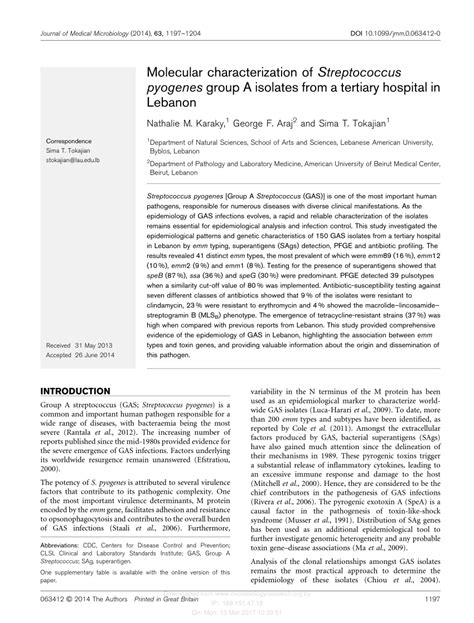 Pdf Molecular Characterization Of Streptococcus Pyogenes Group A Isolates From A Tertiary