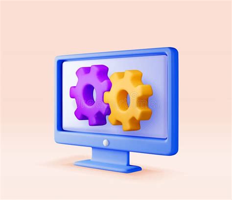 3d Computer With Gears On Screen Stock Vector Illustration Of