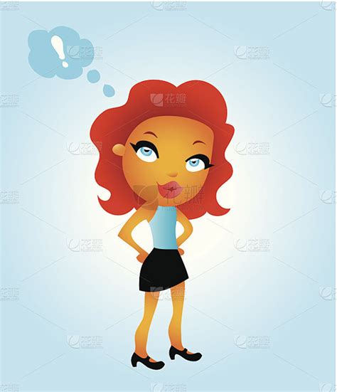 卡通女孩思考