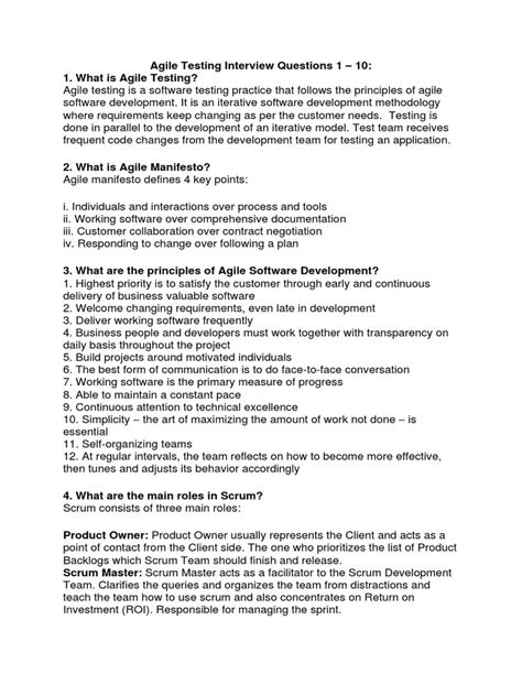 Agile Testing Interview Questions 1 Pdf Scrum Software Development Agile Software