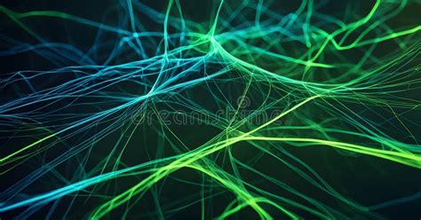 Flowing Neural Network With Glowing Nodes Connecting And Disconnecting Stock Illustration