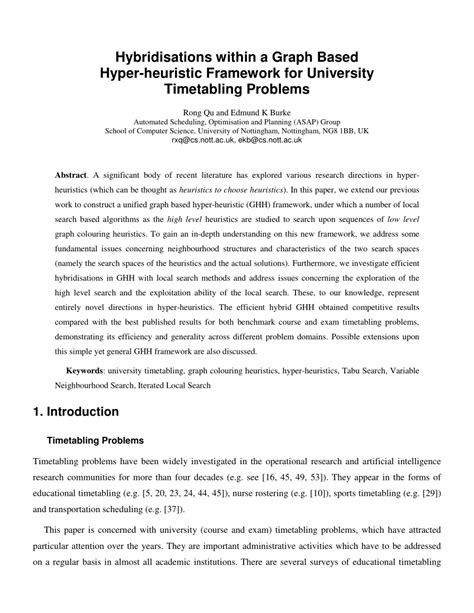 Pdf Hybridizations Within A Graph Based Hyper Heuristic Framework For