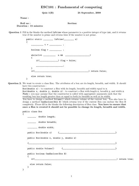Quiz 2 B Pdf Parameter Computer Programming Constructor Object