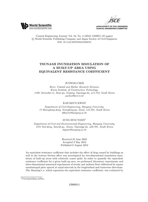 Pdf Tsunami Inundation Simulation Of A Built Up Area Using Equivalent