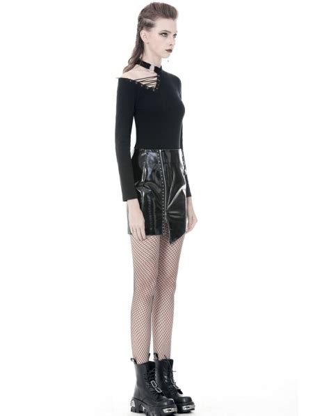 Black Gothic Punk Irregular PU Short Skirt Devilnight Co Uk