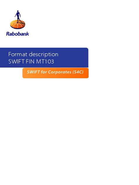 Format Description Swift Fin Mt103 Swift For Corporates S4c Pdf Banking Financial Services