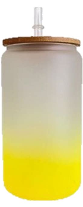 16 Oz Gradient Frosted Glass Sublimation Tumbler W Bamboo Lid Yellow