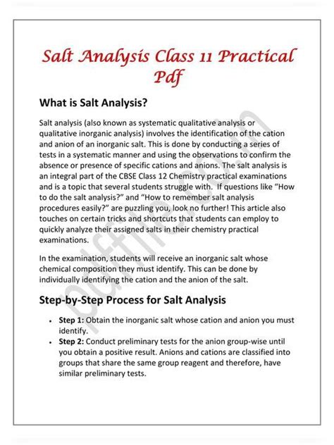 Salt Analysis Class Practical Pdf Chemistry Practical Analysis Practice