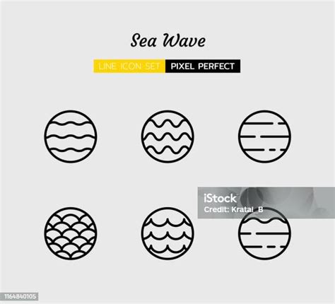 라인 아이콘 기호 세트 원 모양의 바다 파도 풍경 자연 추상 고립 된 평면 윤곽 벡터 디자인 48 픽셀 완벽한 디지털 디자인 웹 사이트 응용 프로그램 및 물리적 디자인 인쇄