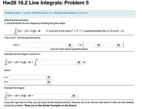 solved hw26 16 2 line integrals problem5 problem value 1