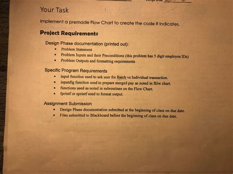 Your Task Implement A Premade Flow Chart To Create Chegg