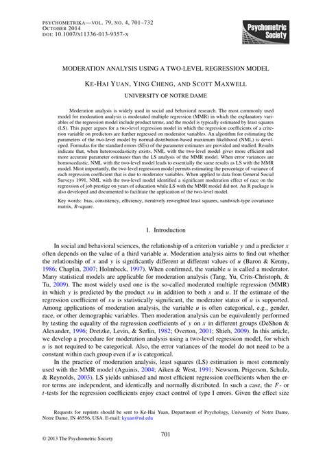 Pdf Moderation Analysis Using A Two Level Regression Model