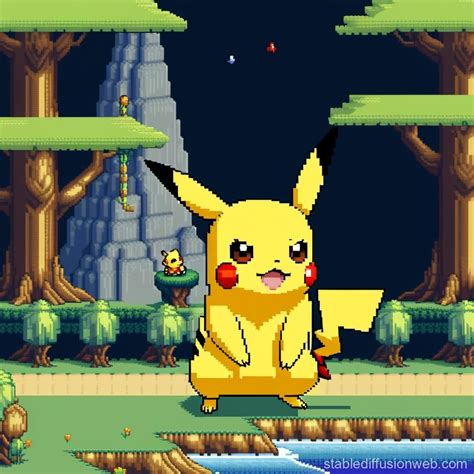 Epic 16 Bit Pixel Art Pikachu And Togepi Playing Stable Diffusion En