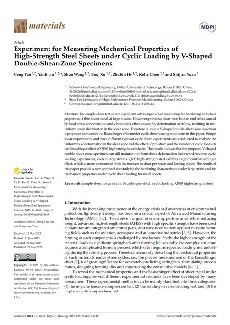 Pdf Experiment For Measuring Mechanical Properties Of High Strength Steel Sheets Under Cyclic
