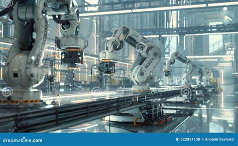 A Modern High Tech Manufacturing Plant Showcasing Robotic Arms And Automated Systems Controlled