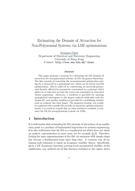 Pdf Estimating The Domain Of Attraction For Non Polynomial Systems