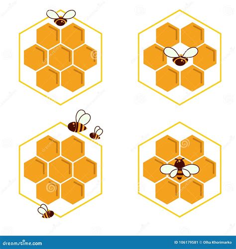 Sistema De Iconos Del Bosquejo Del Panal Y De La Abeja Vector Del