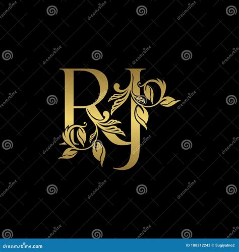 金字首字母r和j， R J奢侈品徽标图标，复古金字母徽标 向量例证 插画 包括有 设计 纹章学 188312243