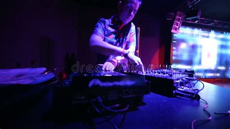 Dj At His Workplace In Nightclub Camera Moves Up Stock Video Video Of Night Electronic