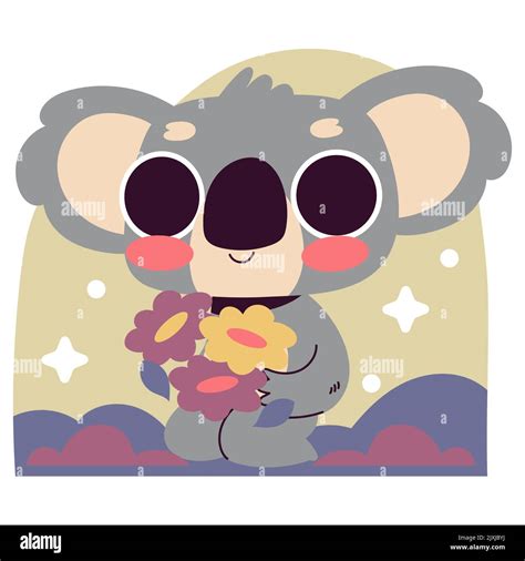 Hand Drawn Cartoon Naive Koala Sticker Set Vector Illustration Stock