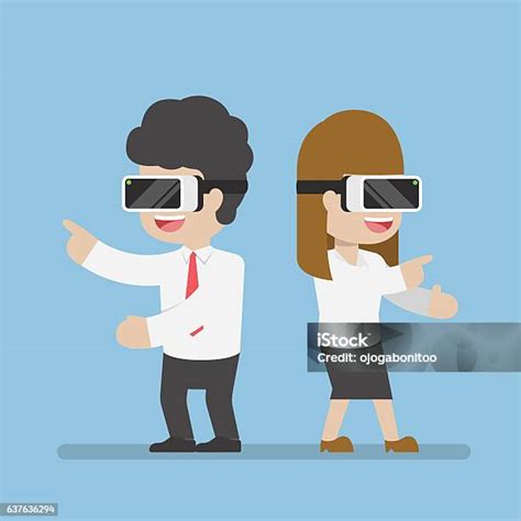 Vr 안경을 가지고 노는 사업가와 여자 3차원 형태에 대한 스톡 벡터 아트 및 기타 이미지 3차원 형태 가상현실 가상현실