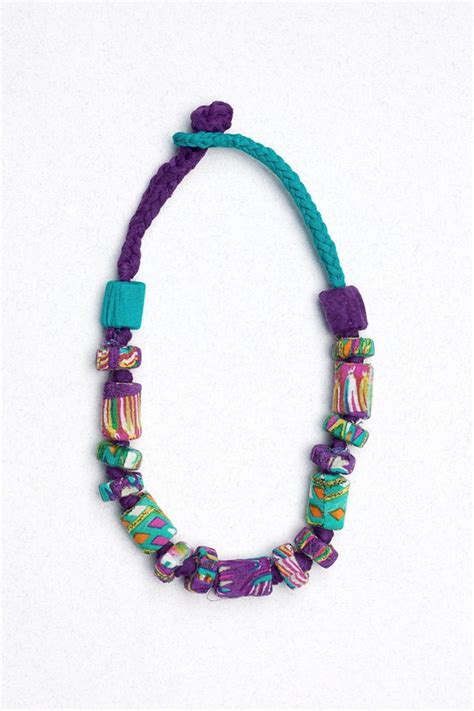 Fiber Textile Necklace Statement Jewelry With Bamboo Beads Etsy