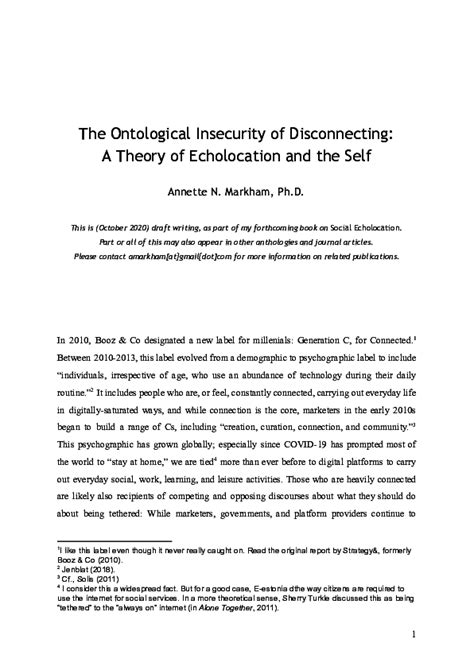 Pdf The Ontological Insecurity Of Disconnecting A Theory Of Echolocation And The Self