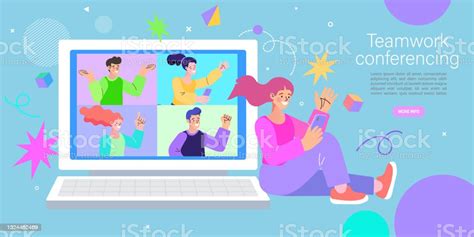 벡터 직원은 다양한 동료와 노트북에 화상 통화에 대해 이야기합니다 집에서 고객과 화상 통화 회의를 갖는 가정 남자와 여자에서