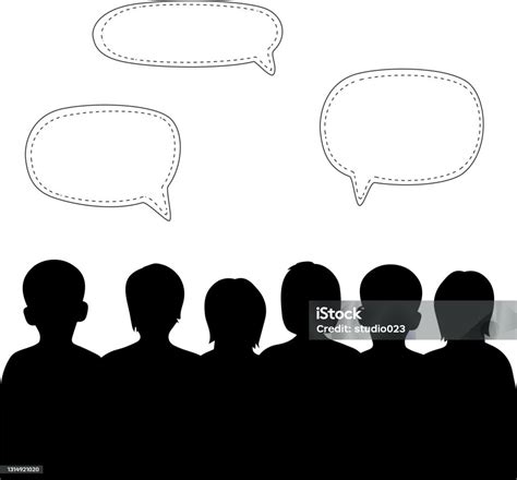 빈 연설 거품을 가진 사람들의 흑백 실루엣 말하기에 대한 스톡 벡터 아트 및 기타 이미지 말하기 사람들 실루엣 Istock