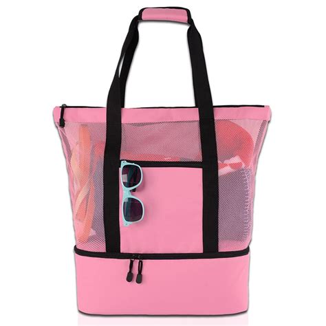 Vibe Geeks 2 In 1 Mesh Beach Tote Bag With Insulated Cooler Black