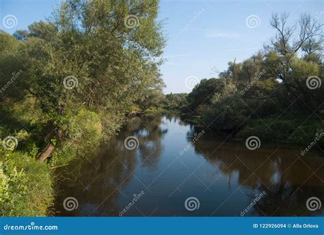Landscape of the Middle Zone of Russia: the Nara River Stock Photo ...