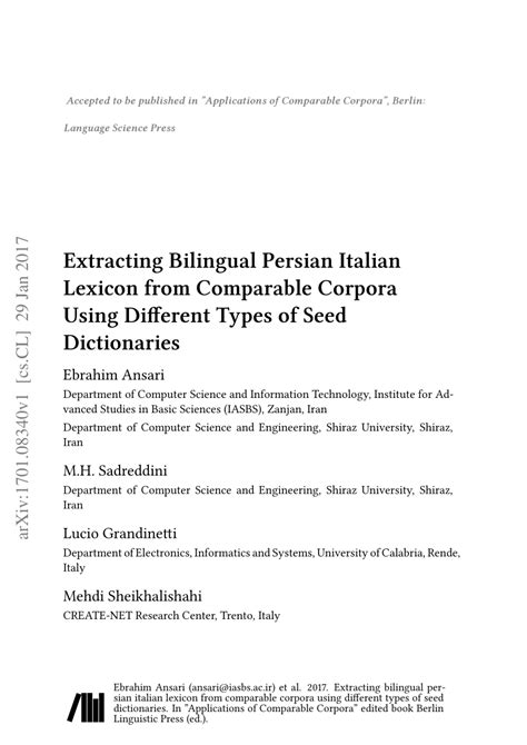 Pdf Extracting Bilingual Persian Italian Lexicon From Comparable Corpora Using Different Types