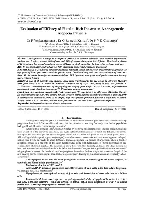 Pdf Evaluation Of Efficacy Of Platelet Rich Plasma In Androgenetic
