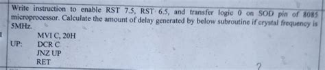 Solved Write Instruction To Enable Rst 75 ﻿rst 65 ﻿and