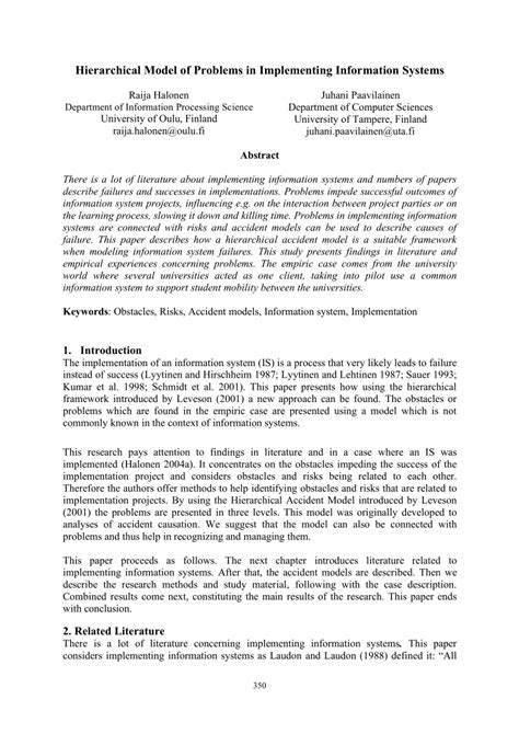 Pdf Hierarchical Model Of Problems In Implementing Information Systems
