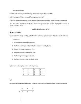 Digital Image Processing Questions DOC