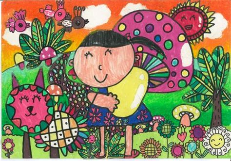 少儿书画作品 《采蘑菇的小姑娘》儿童书画作品《采蘑菇的小姑娘》欣赏中国少儿美术网