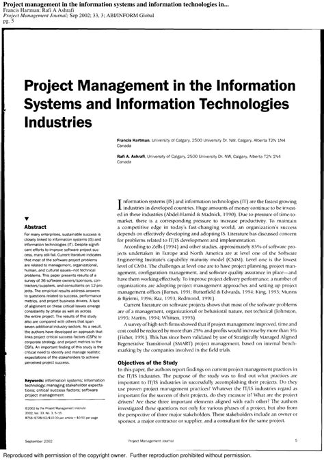 Pdf Project Management In The Information Systems And Information