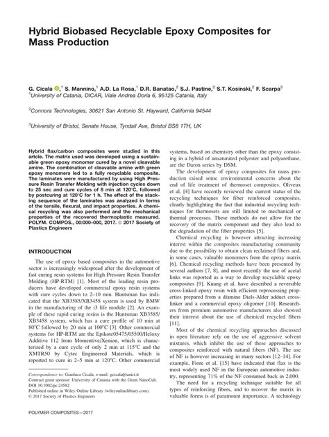 Pdf Hybrid Biobased Recyclable Epoxy Composites For Mass Production