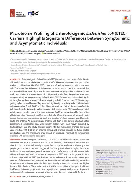 Pdf Microbiome Profiling Of Enterotoxigenic Escherichia Coli Etec
