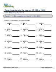 Grade Round Numbers Nearest Or Or D Pdf Round Numbers To The Nearest Or