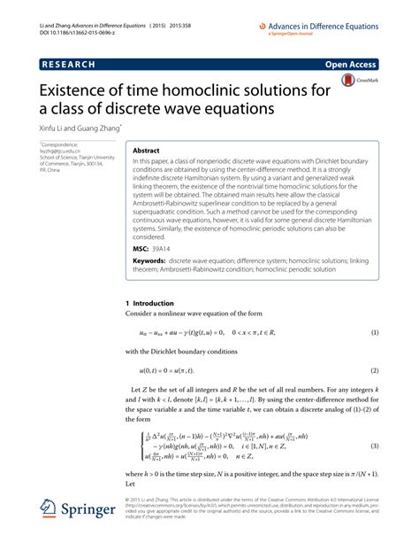 Pdf Existence Of Time Homoclinic Solutions For A Class Of Discrete