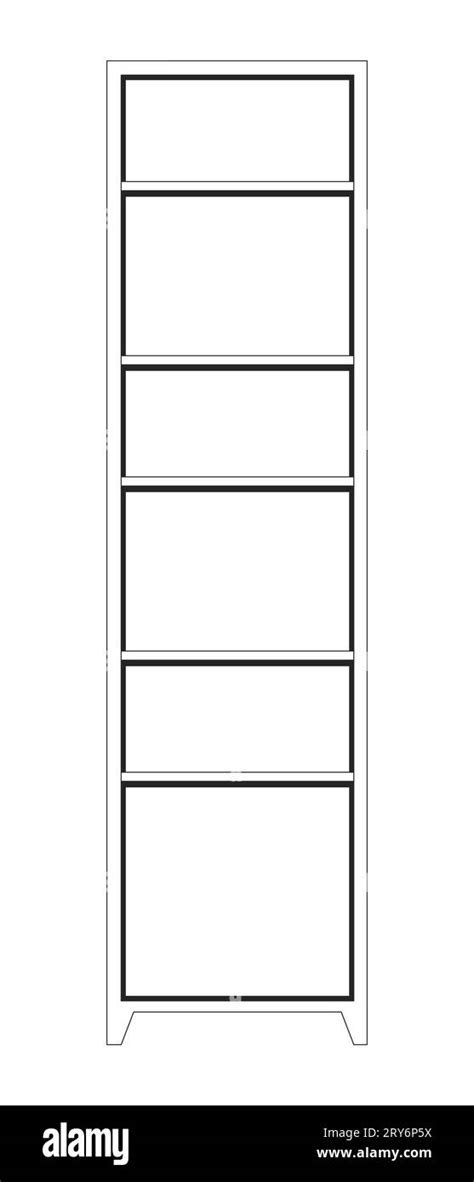 Vertical Bookcase Tower Black And White 2d Line Cartoon Object Stock