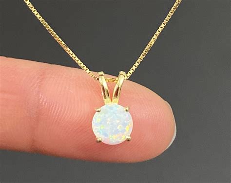 Fire Opal Necklace Gold Minimalist Dainty White Lab Opal Pendant