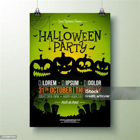 할로윈 파티 배너 일러스트 와 함께 무서운 얼굴 호박 오렌지 묘지 배경 묘지와 비행 박쥐 파티 초대장 인사말 카드 배너 또는 축하 포스터에 대 한 벡터 휴일 디자인 템플릿