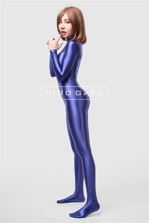 Hiro Gato Satin Spandex Silk Catsuit Navy Blue Burning Suit Etsy